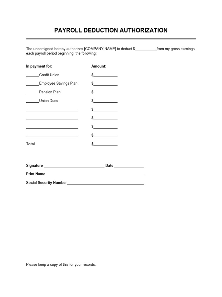 Payroll Deduction Authorization | PDF | Business | Law