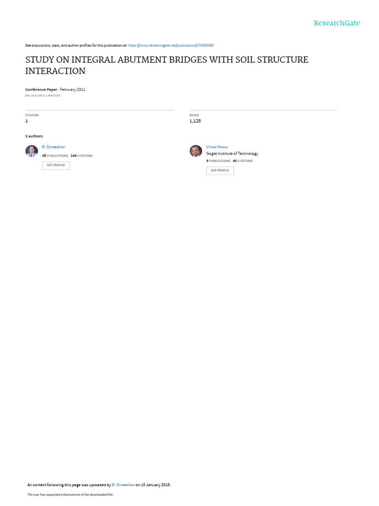 Study on Integral Abutment Bridges With Soil Structure Interaction | PDF | Bending | Deep Foundation