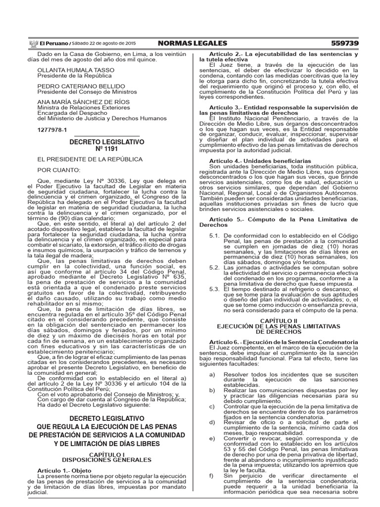 Decreto Legislativo #1191 | PDF | Sentencia (ley) | Ministerio ...