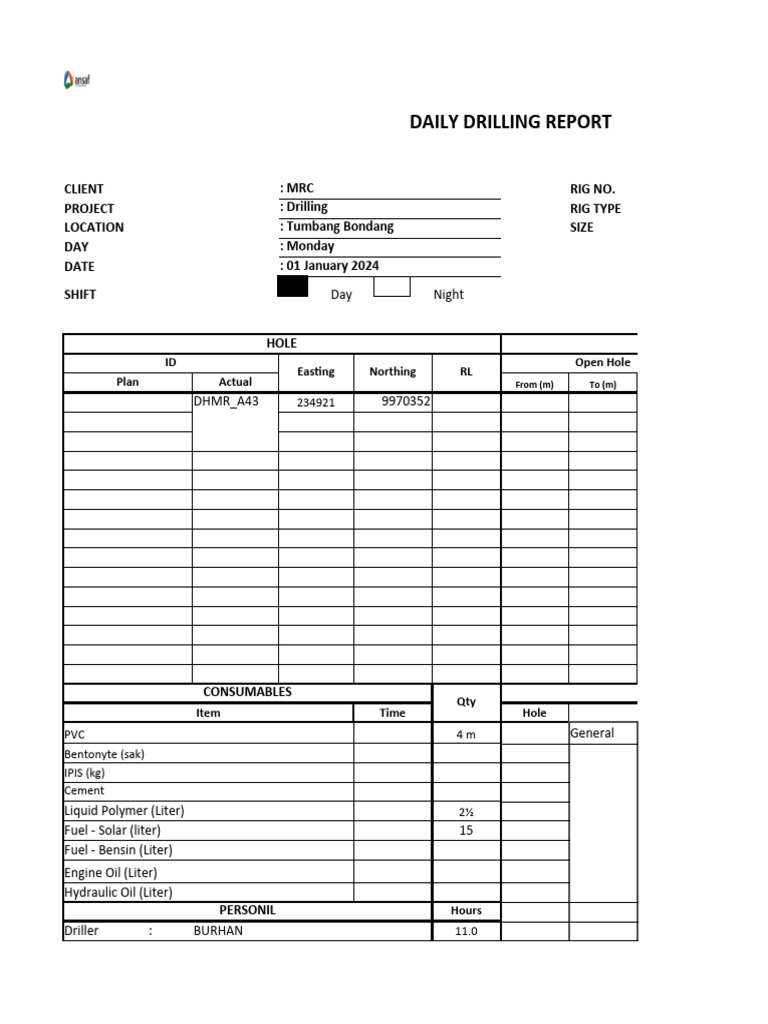 DDR Rig 02 Jan 2024 MRC Bondang | PDF | Oil Well