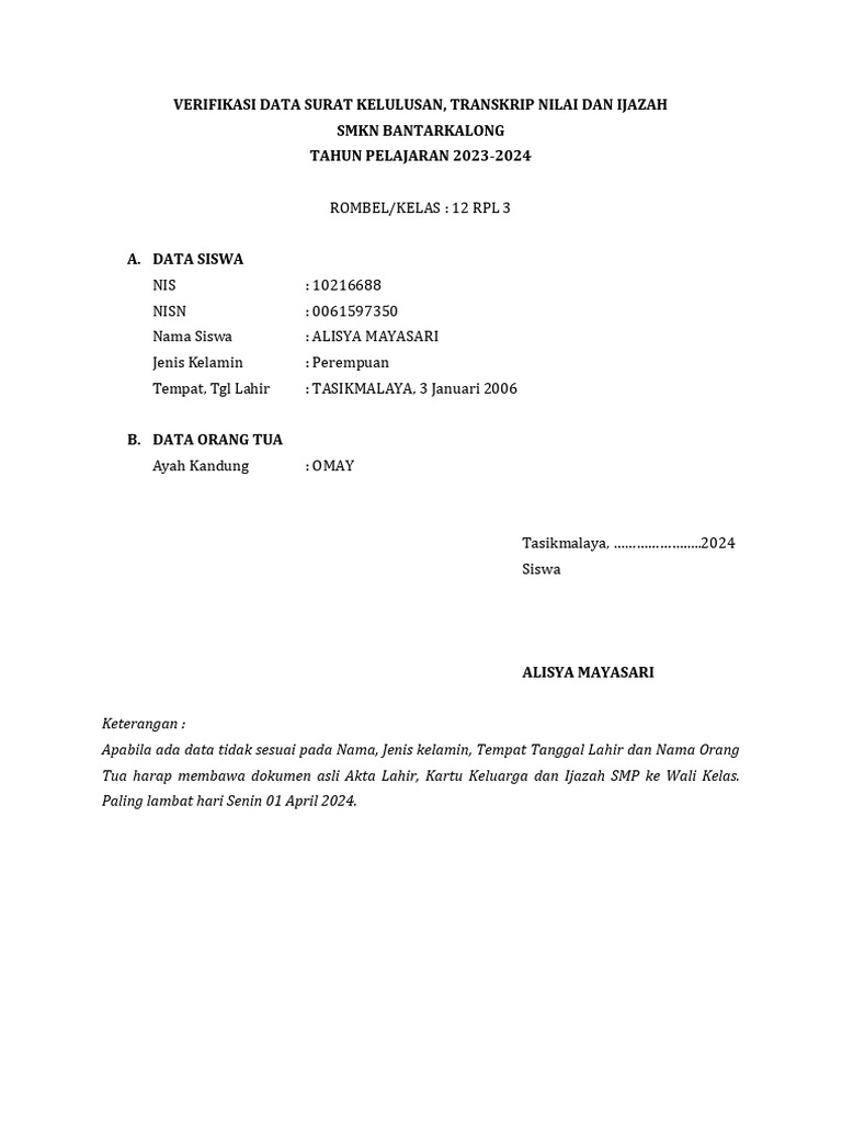 Verifikasi Data (12 RPL 3) | PDF
