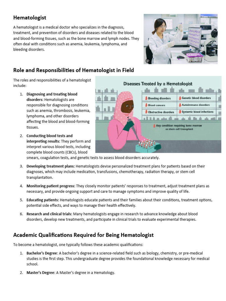 Science Project Hematologist | PDF | Hematology | Leukemia