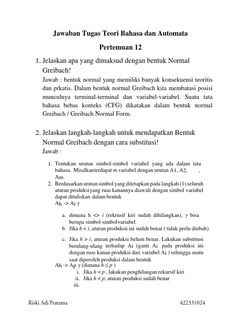 Langkah Mendapatkan Bentuk Normal Greibach | PDF