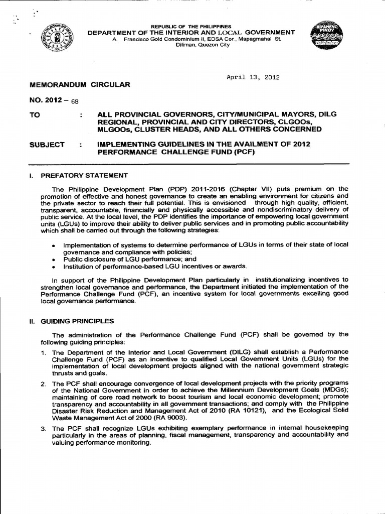 PCF 2012 - DILG MC No. 2012-68 | PDF | Disaster Risk Reduction