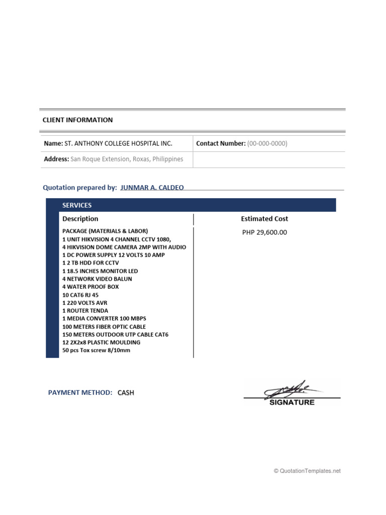 CCTV Installation Quotation for Hospital | PDF | Home & Garden