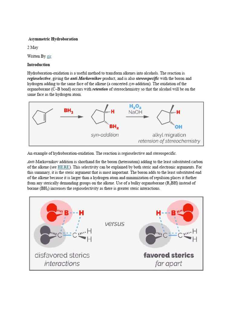 Asymmetric Hydroboration | PDF | Conformational Isomerism | Alkene