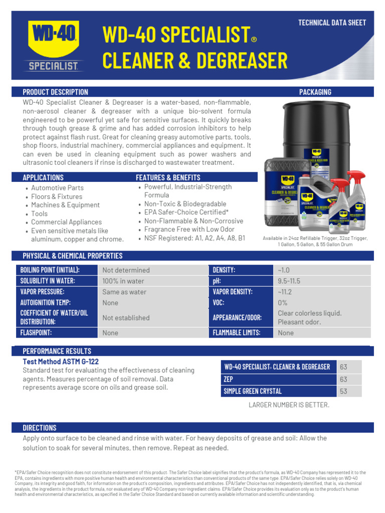 WD 40 Specialist Cleaner Degreaser Tds Sheet | PDF | Toxicity