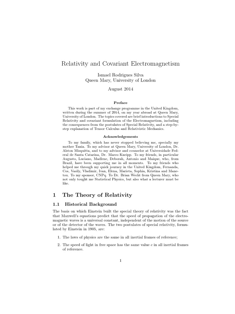 Classical Theory of Fields Queen Mary University of London | PDF ...