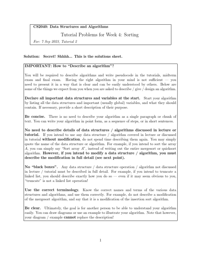 Cs2040 Tutorial2 Ans Pdf Algorithms And Data Structures Algorithms