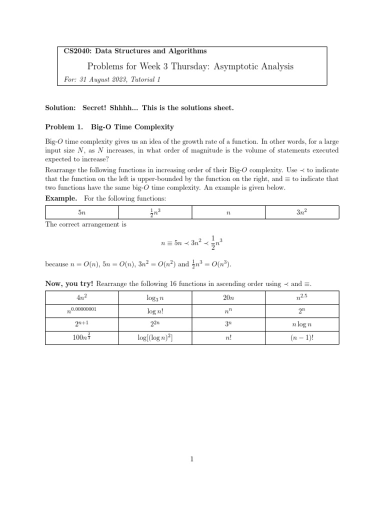 CS2040_Tutorial1_Ans | PDF | Time Complexity | Logarithm