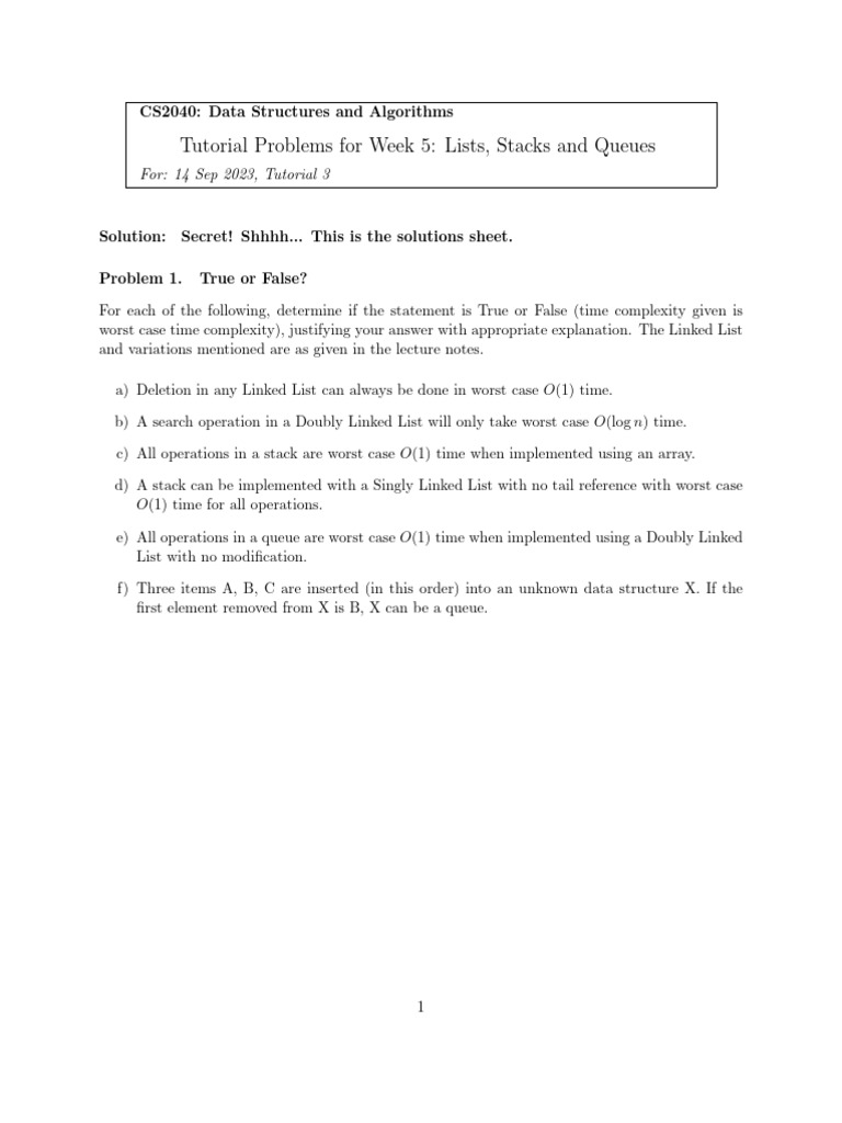 CS2040 Tutorial3 Ans | Download Free PDF | Queue (Abstract Data Type) | Theoretical Computer Science