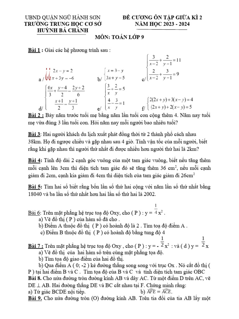 Đề Cương Giữa HKII Toán 9 | PDF