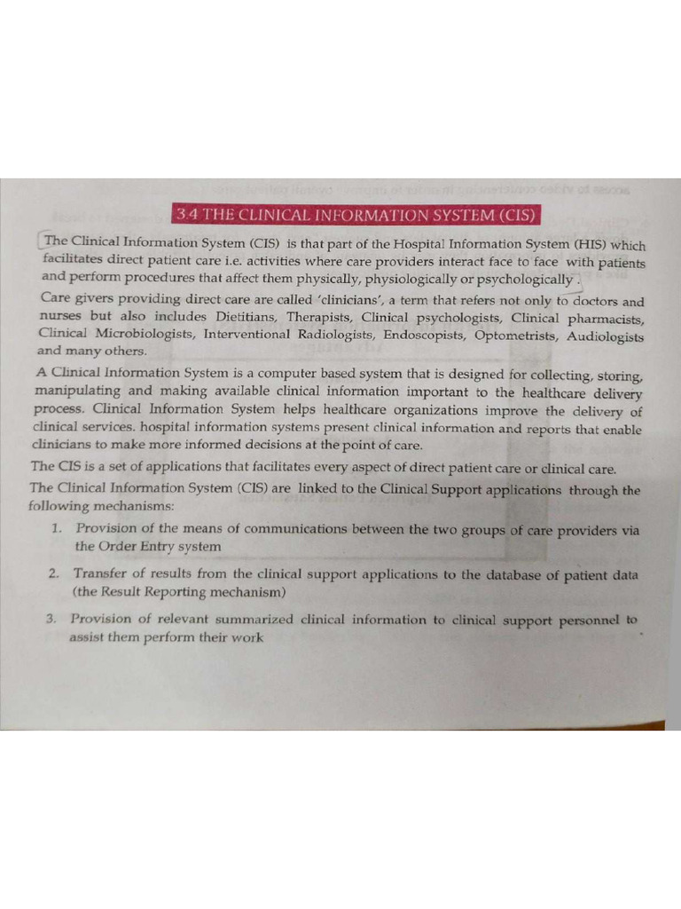 Define Clinical Information System. Discuss The Components of CIS. What ...