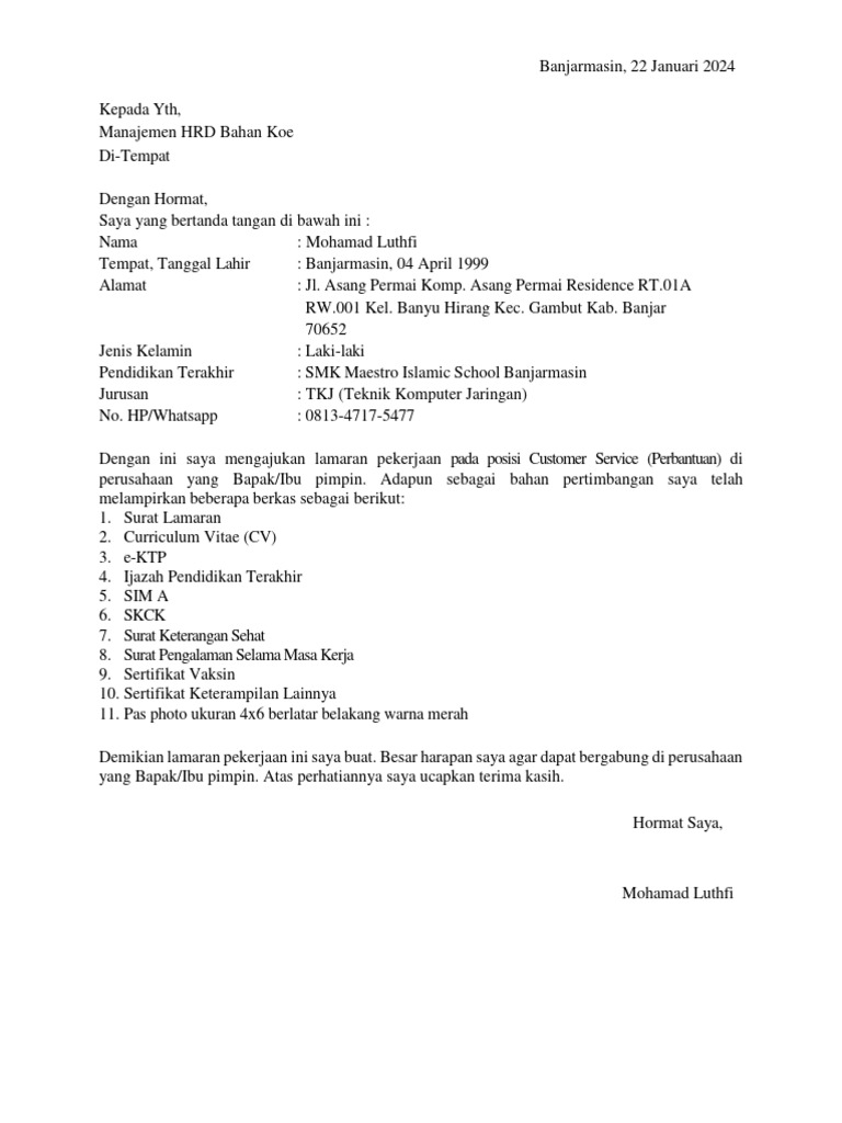 CV Mohamad Luthfi - Bahan Koe | PDF