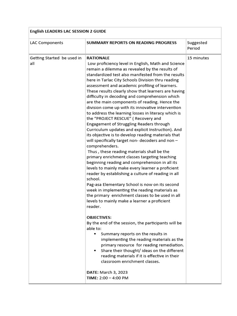 Lac Session 2 Results | PDF | Teaching | Human Communication