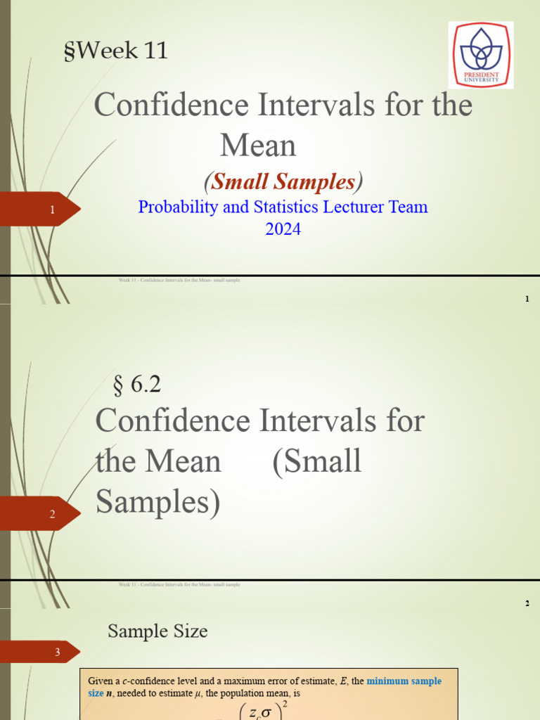 11 - Stat - Confidence Intervals (Small Sample) 2024 | PDF | Degrees Of ...