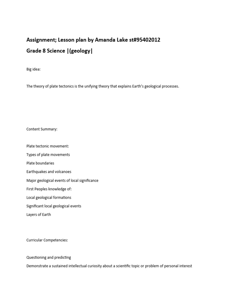 20 Unit Geology Lesson Plan | PDF | Plate Tectonics | Science