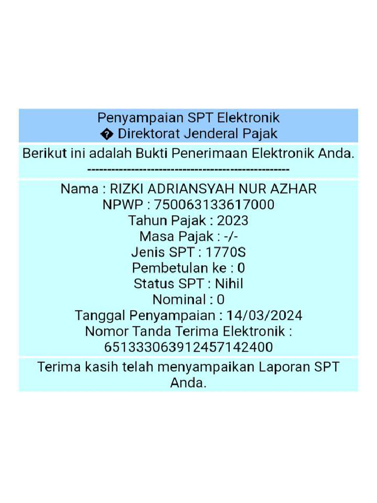 SPT 2023 Rizki Adriansyah | PDF