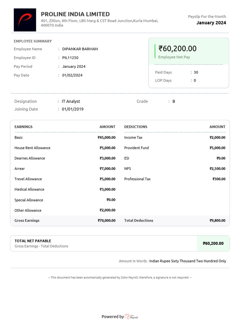 Payslip PIL11250 Feb 2024 1741073480458640214 1706890553675 | PDF ...