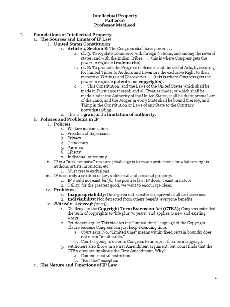 An Overview of Intellectual Property Law and Key Concepts Covered in an ...