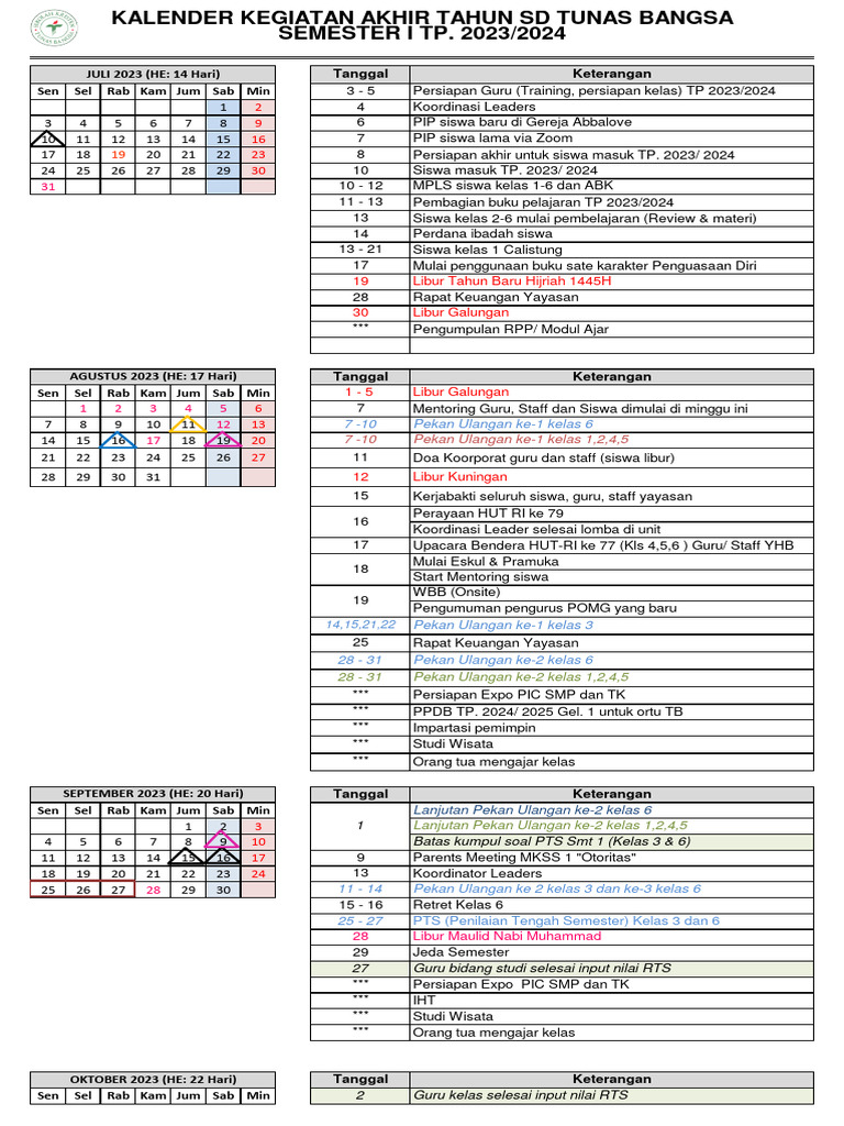 Kalender Akademik Semester 1 TP. 2023-2024 | PDF
