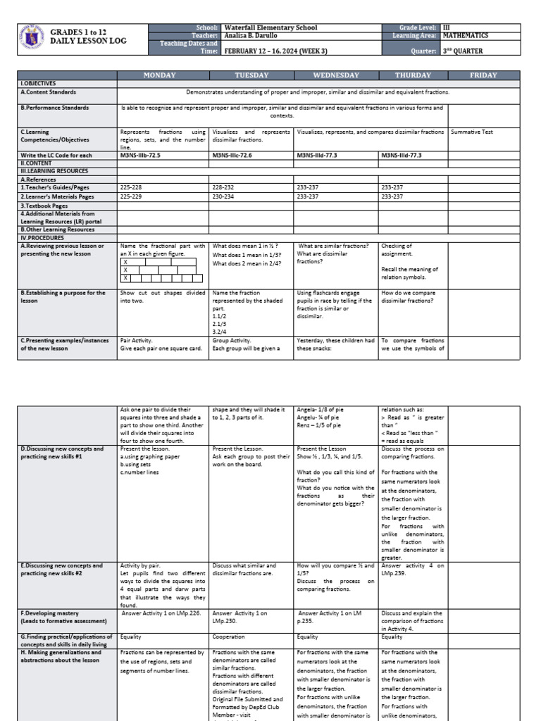 DLL - Mathematics 3 - Q3 - W3 | PDF | Teaching | Cognitive Science