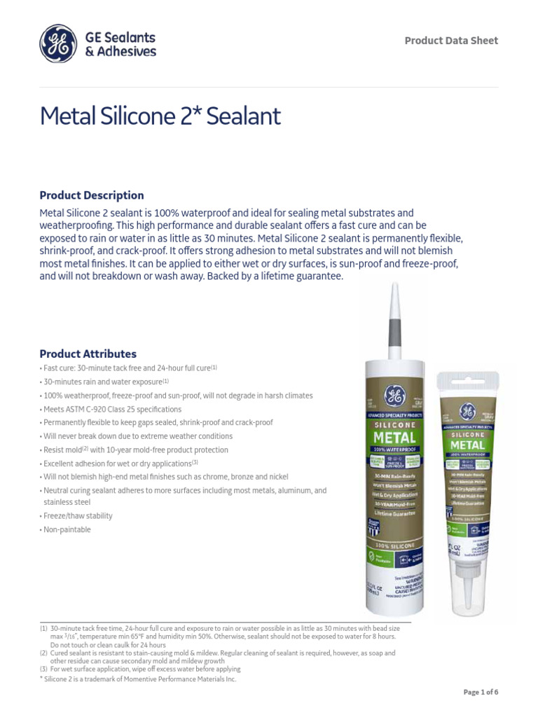 Metal Silicone 2 Sealant Technical Data Sheet | PDF | Silicone | Metals