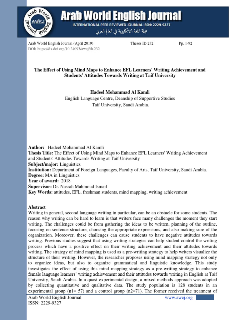 The Effect of Using Mind Maps To Enhance EFL Learners' Writing Achievement and Students ...
