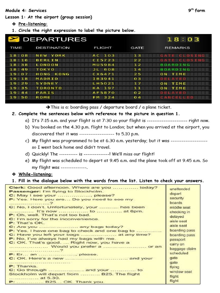 at the airport worksheet | PDF | Aviation