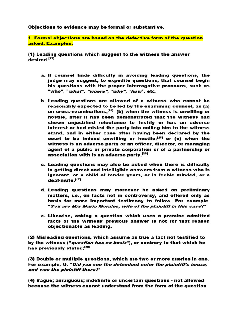 Objections To Evidence The Night Away | PDF | Witness | Testimony