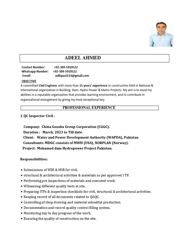 Adeel Ahmed: Civil Engineering Profile | PDF | Specification (Technical ...