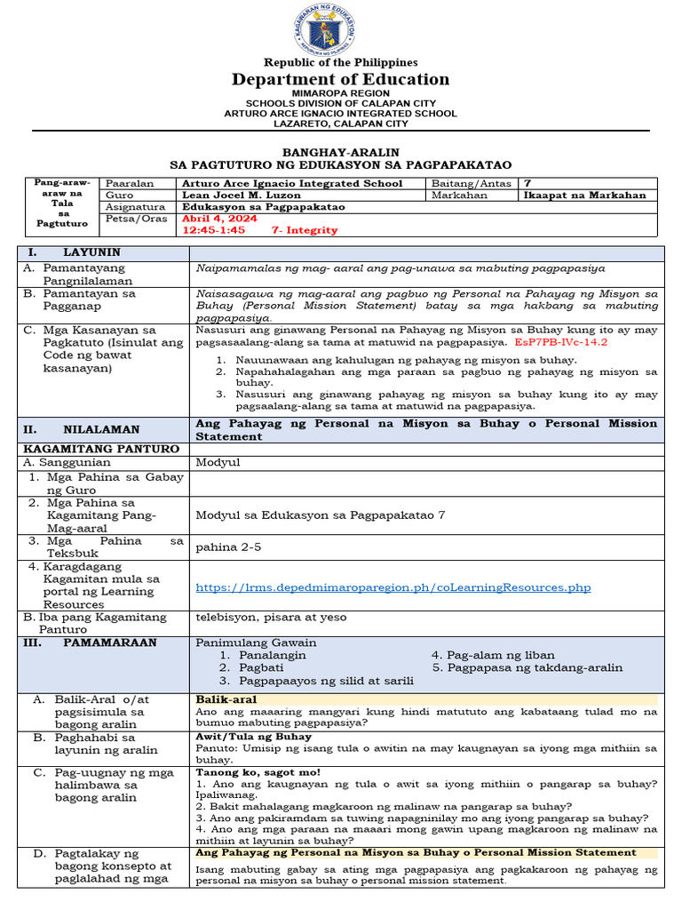 Day 2 ESP 7 4th Quarter | PDF