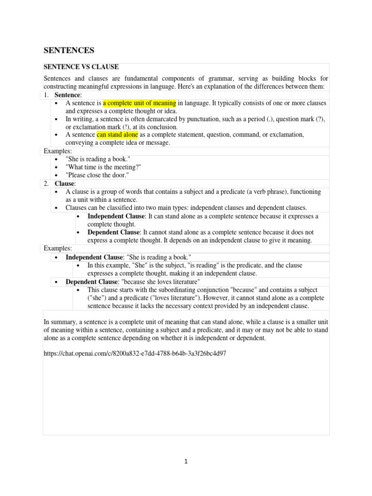 Sentences Clauses | PDF | Clause | Sentence (Linguistics)