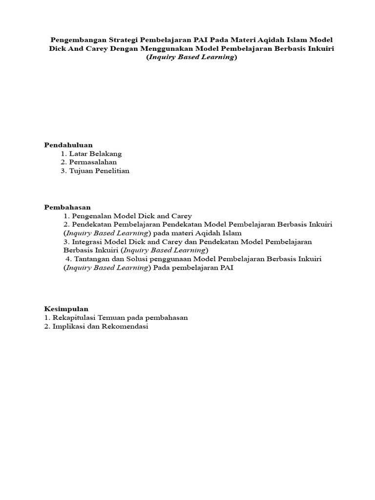 Pengembangan Strategi Pembelajaran PAI Pada Materi Aqidah Islam Model Dick and Carey Dengan ...