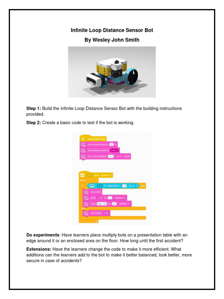 Infinite Loop Distance Sensor Bot Lesson Plan | PDF | Games & Activities | Technology & Engineering