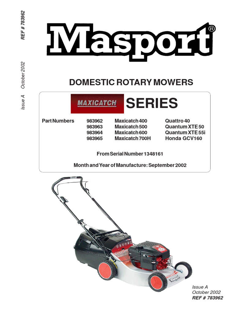 Masport Lawnmower MAXICATCH 400 500 600 | PDF | Vehicle Technology ...