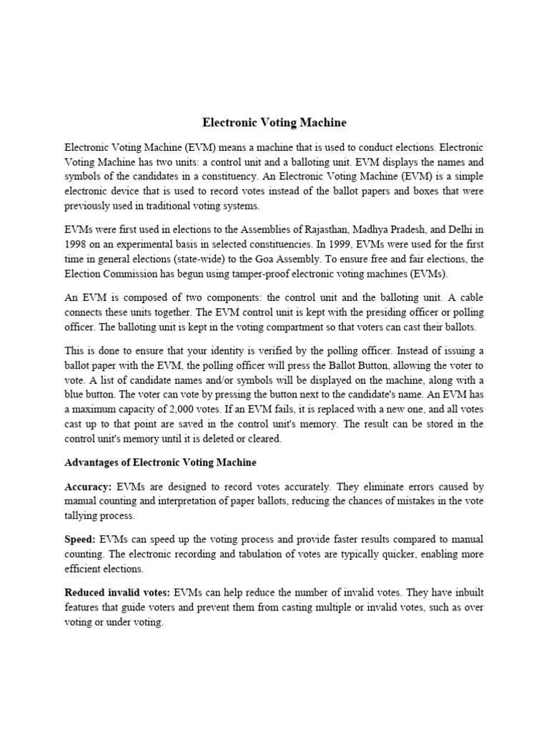 Electronic Voting Machine | PDF | Electronic Voting | Accountability