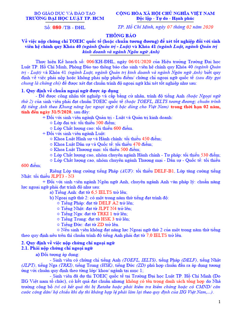 TB - 80.07.02.2020 - Thong Bao Nop Chung Chi Ngoai Ngu de Cong Nhan Tot Nghiep K41 - Chinh Thuc ...