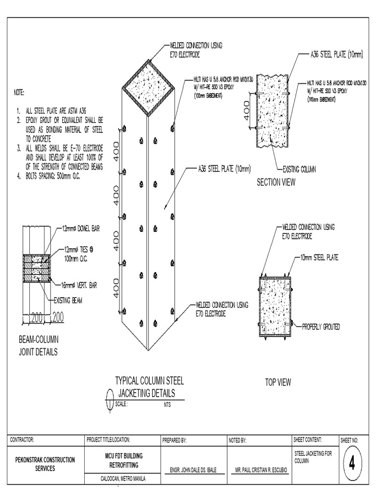 Section View: Typical Column Steel Jacketing Details | PDF
