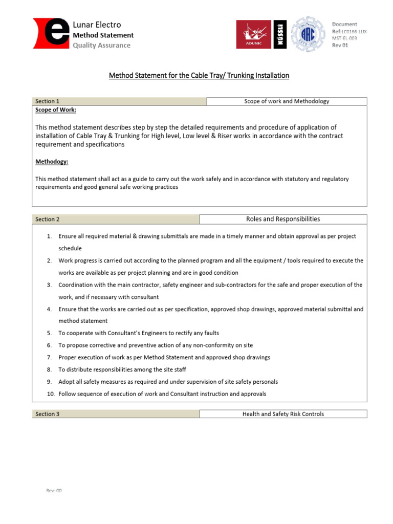 Method Statment Cable Tray & Trunking | PDF | Screw