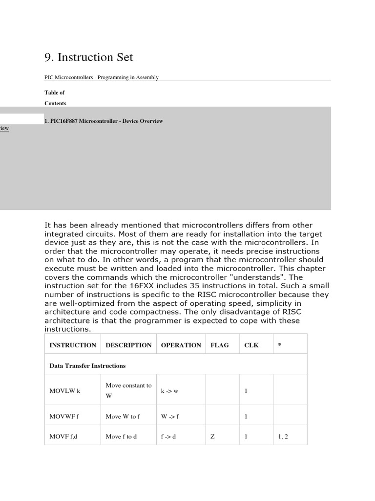 jeux d_instructions pic16F887 | PDF | Digital Electronics | Integrated Circuit