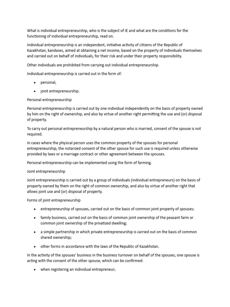 Individual Entrepreneurship | PDF | Entrepreneurship | Property