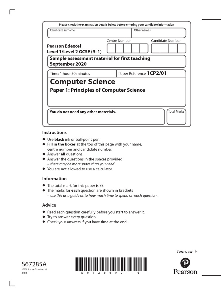 GCSE L1 L2 Computer Science 2020 Sample Assessment Materials For Paper 1 | Download Free PDF ...
