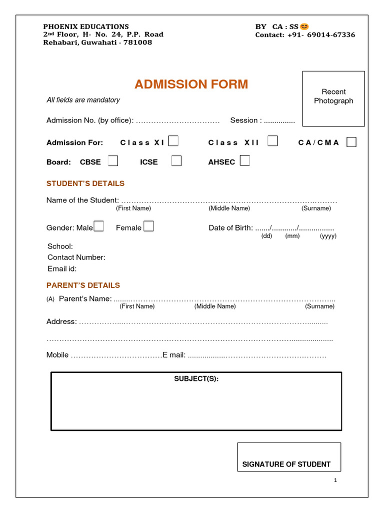 Phoenix School Admission Form | PDF | Games & Activities