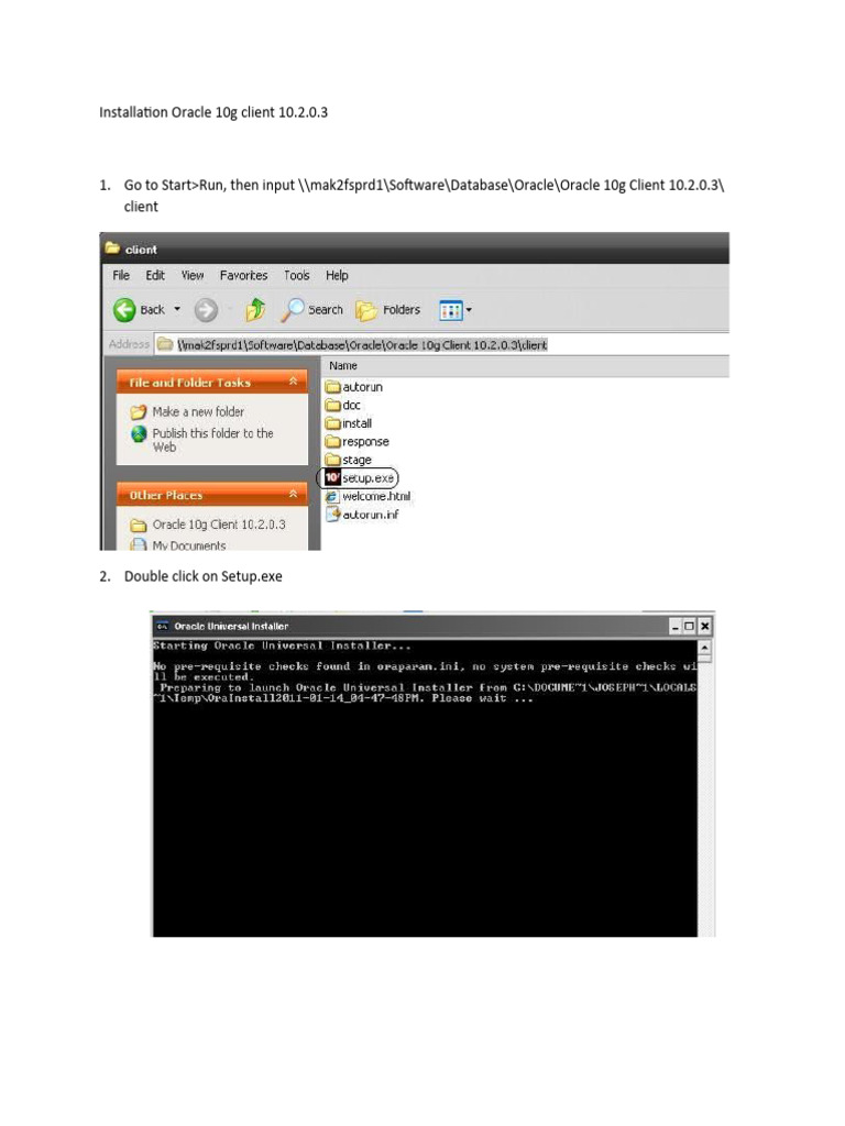 Installation of Oracle 10g Client 10.2.0.3.0 | PDF