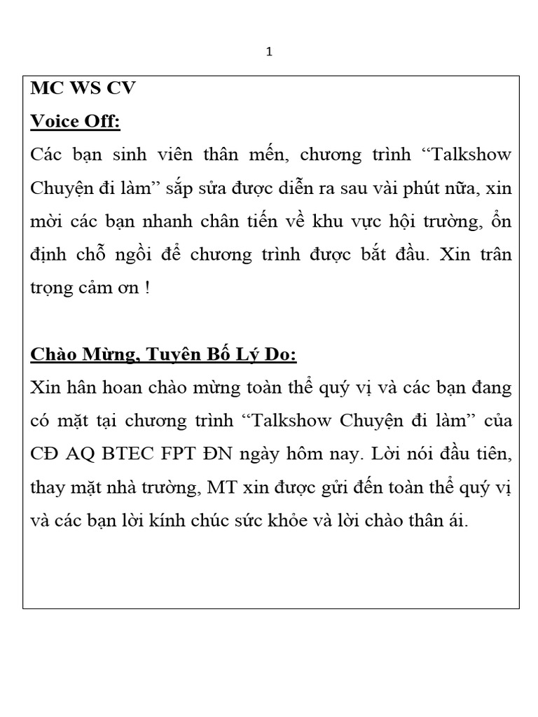 MC Talkshow Chuyen Di Lam | PDF