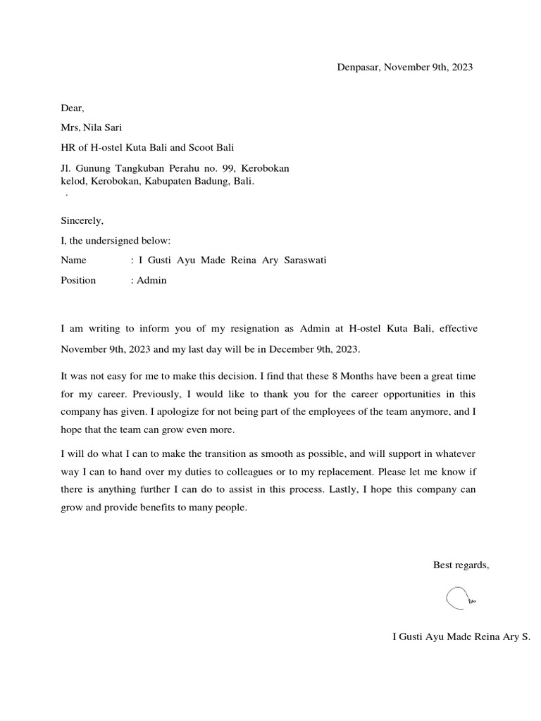 Contoh Surat Resign | PDF