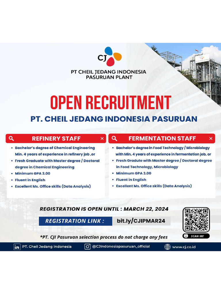 PT Cheil Jedang Indonesia - Lowongan Kerja | PDF