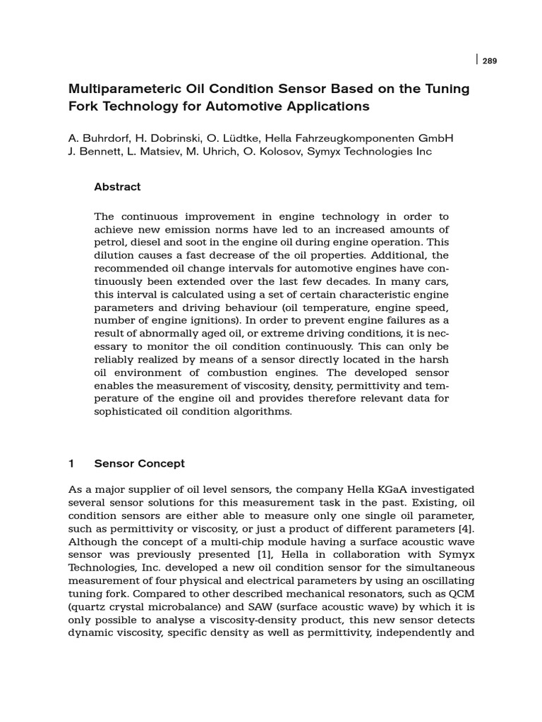 Multiparameteric Oil Condition Sensor Based on the Tuning Fork Technology for Automotive ...