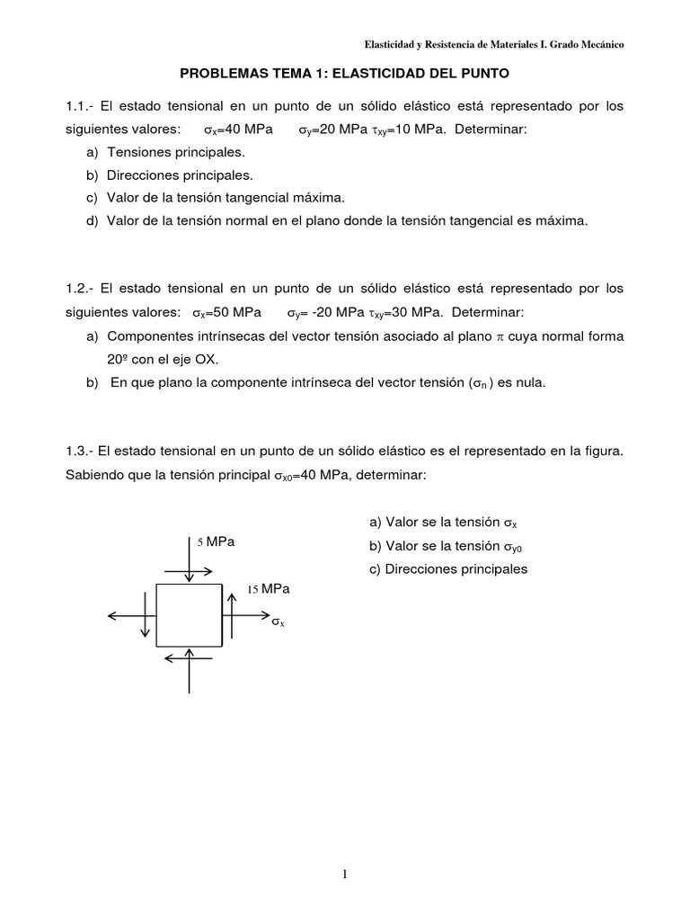 Tema-1-Ejercicios Practicas | PDF | Estrés (Mecánica) | Elasticidad (Física)